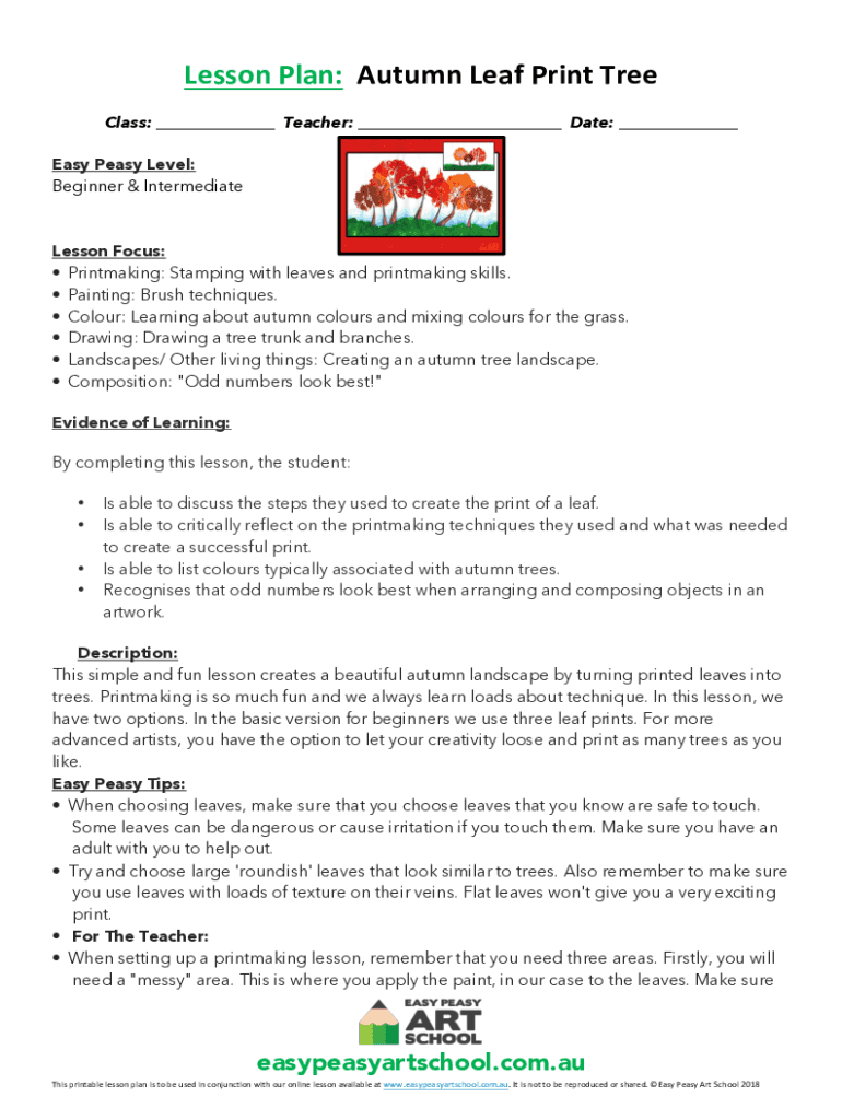 Fillable Online Art Video Demonstration & Lesson Plan. Leaf Printing ...