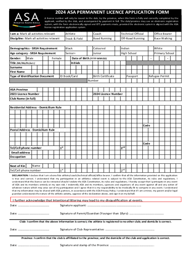 Fillable Online 2024 ASA PERMANENT LICENCE APPLICATION FORM Fax Email Print - pdfFiller