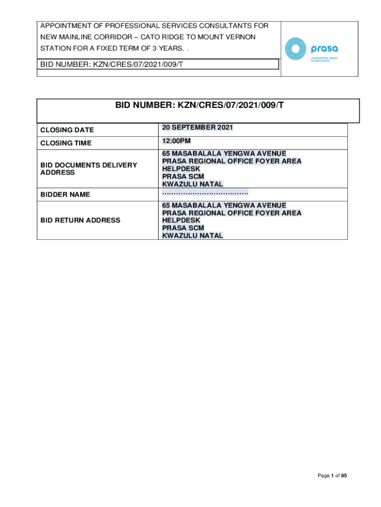 Fillable Online NEW MAINLINE CORRIDOR CATO RIDGE TO MOUNT VERNON Fax ...