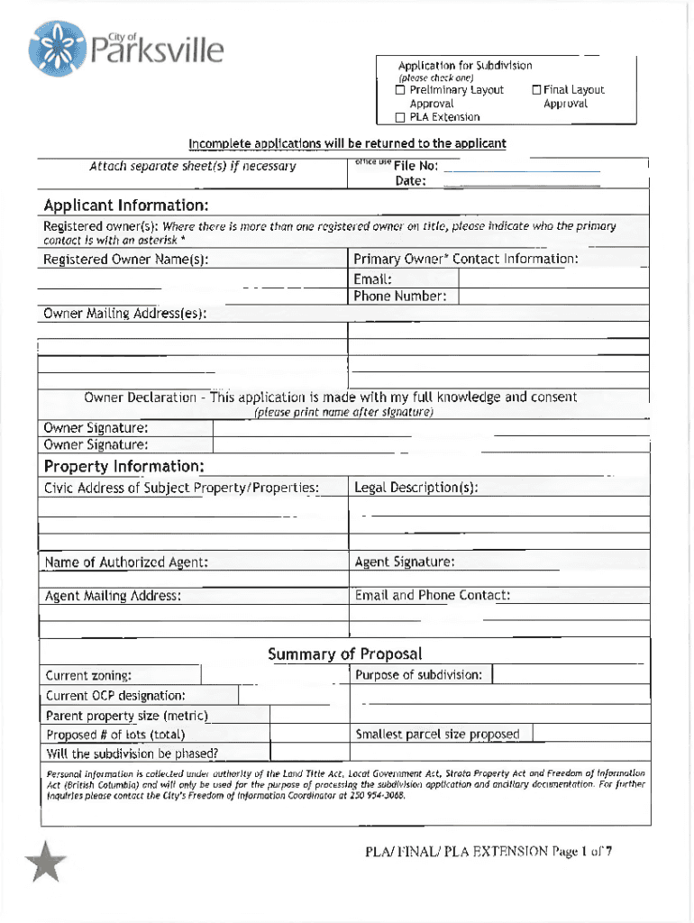 Fillable Online PRELIMINARY LONG PLAT (SUBDIVISION) APPLICATION Fax ...