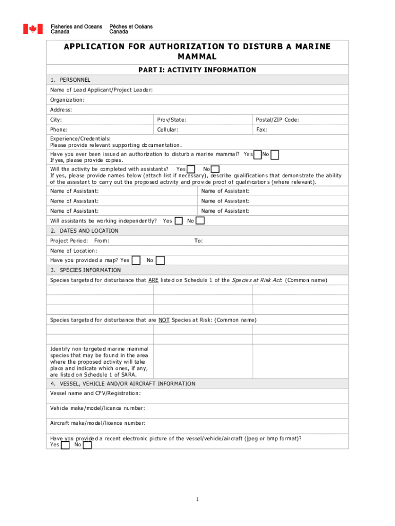 Fillable Online Authorization-to-disturb-a-marine-mammal-application- ... Fax Email Print ...