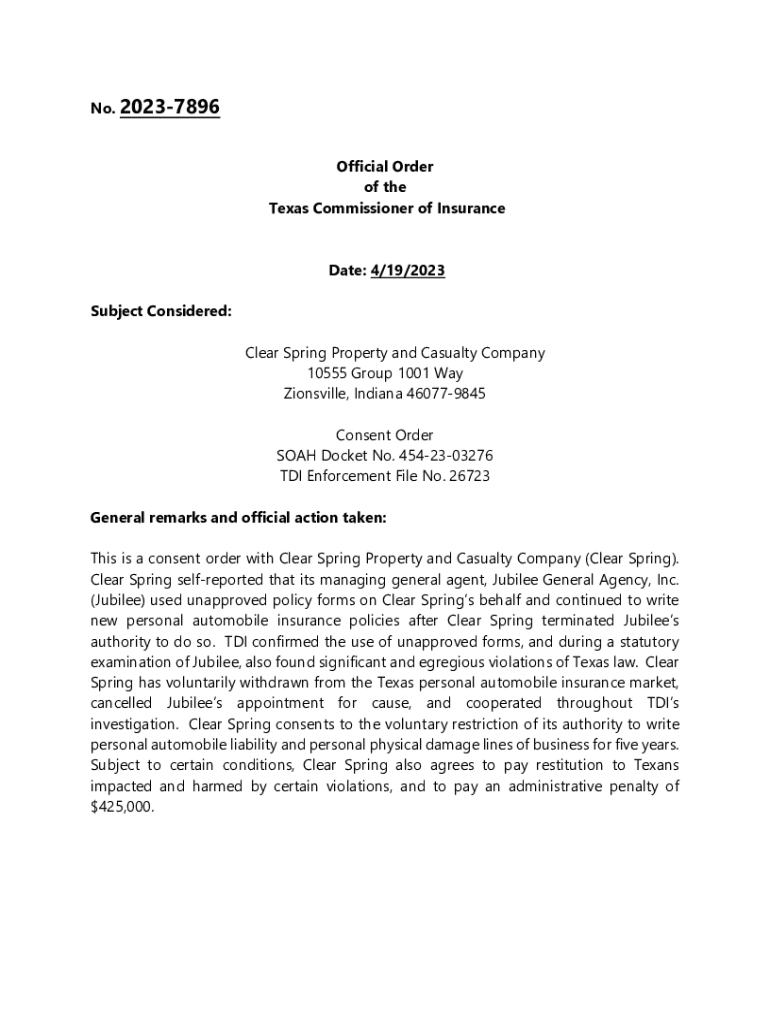 Fillable Online Clear Spring Property and Casualty Company Fax Email ...