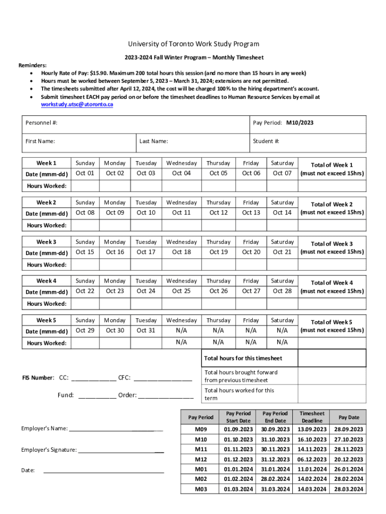 Fillable Online Submit timesheet EACH pay period on or before the ...
