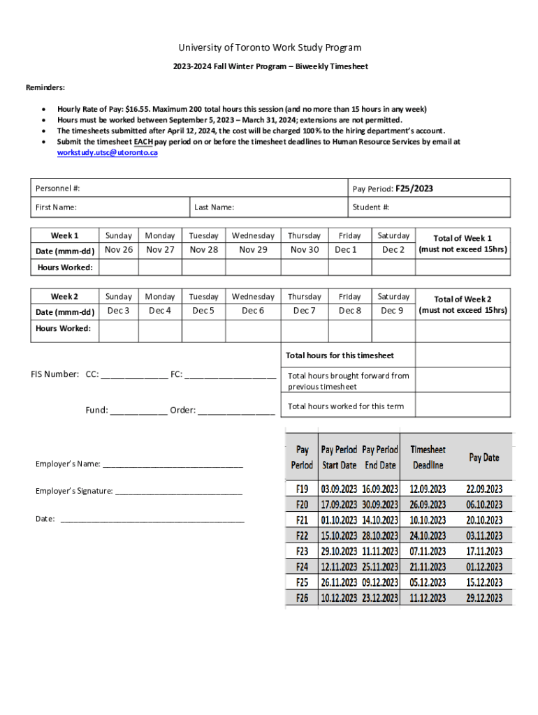 Fillable Online Submit the timesheet EACH pay period on or before the timesheet deadlines to ...