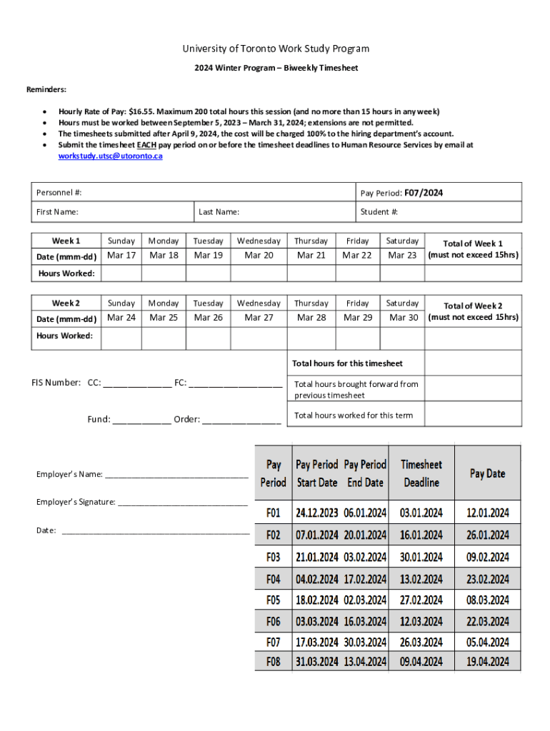 Fillable Online The timesheets submitted after April 9, 2024, the cost ...