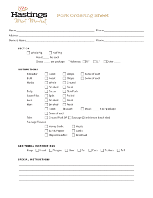 Fillable Online Bostrom Farms Pork Cut Sheet Fax Email Print - pdfFiller