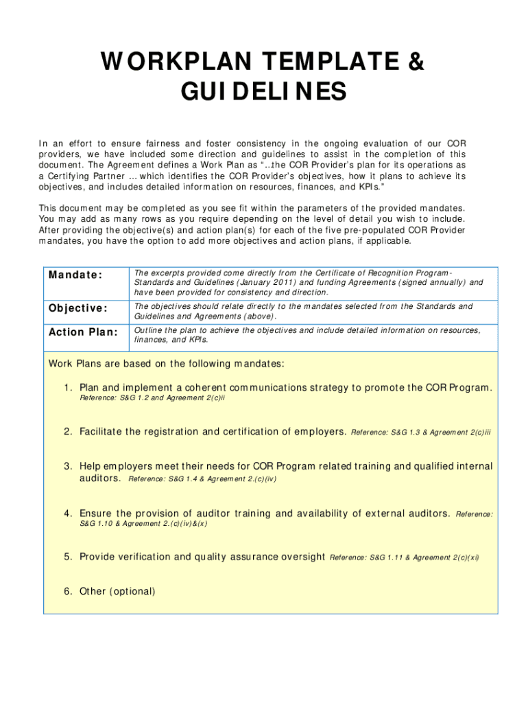 Fillable Online WORKPLAN TEMPLATE & GUIDELINES Fax Email Print - pdfFiller