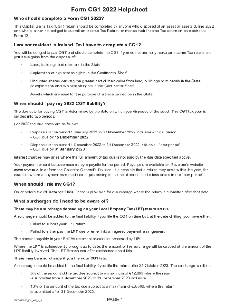 Fillable Online How To File a Capital Gains Tax Return in Ireland - CG1 Form ... Fax Email Print ...