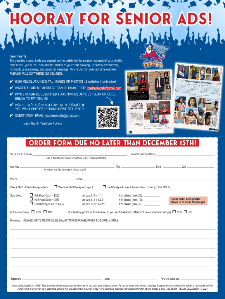 Fillable Online The yearbook parent ads are a great way to celebrate ...