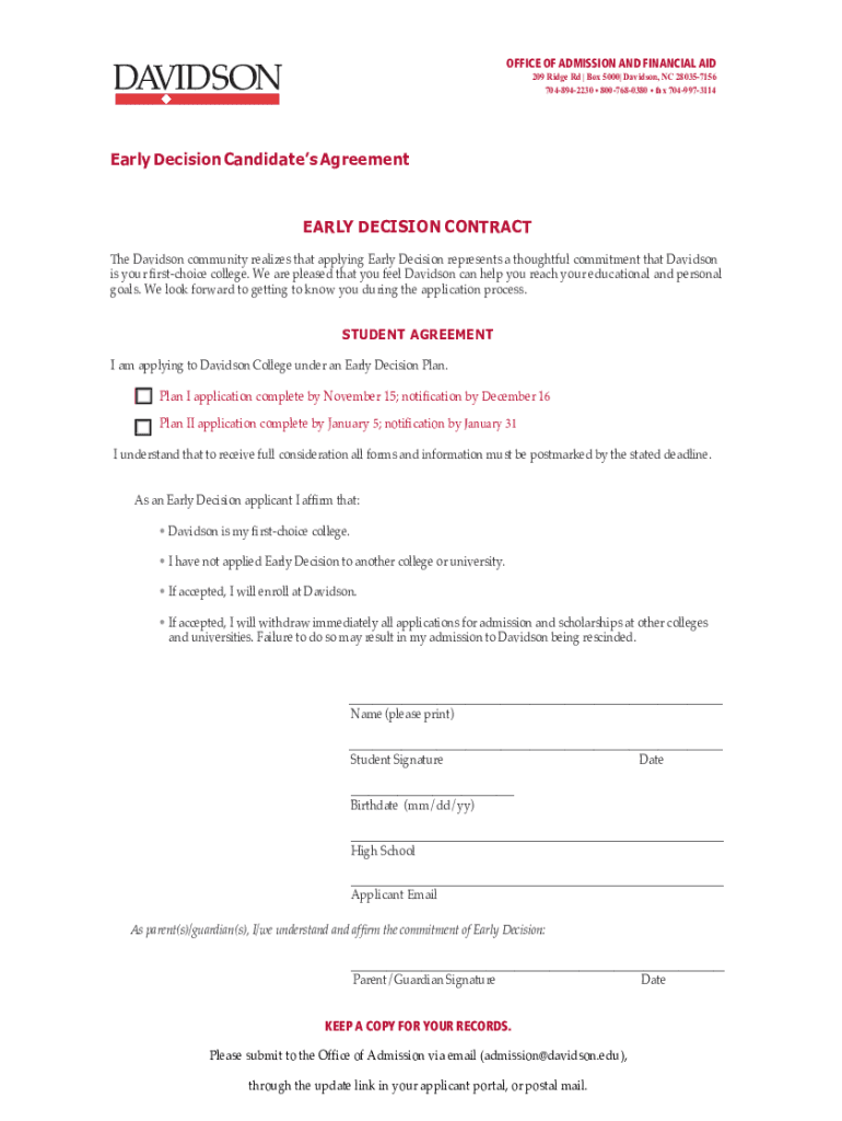 Fillable Online Updated Early Decision Agreement.pdf Fax Email Print ...