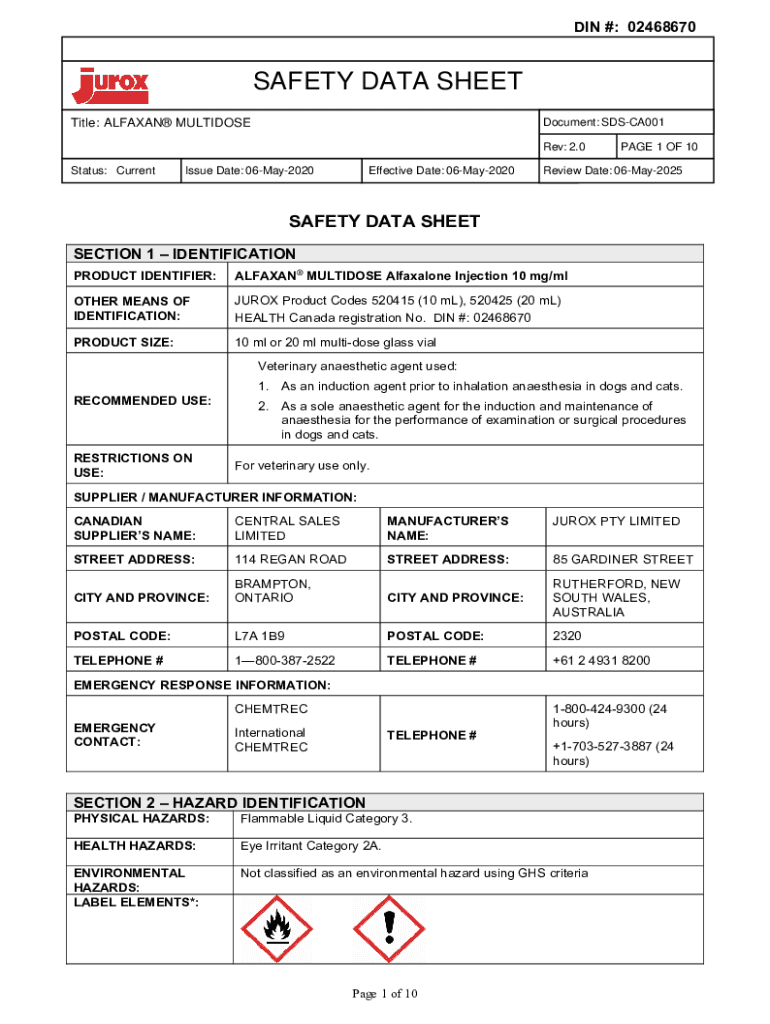Fillable Online Safety Data Sheets - Jurox Animal Health Fax Email ...
