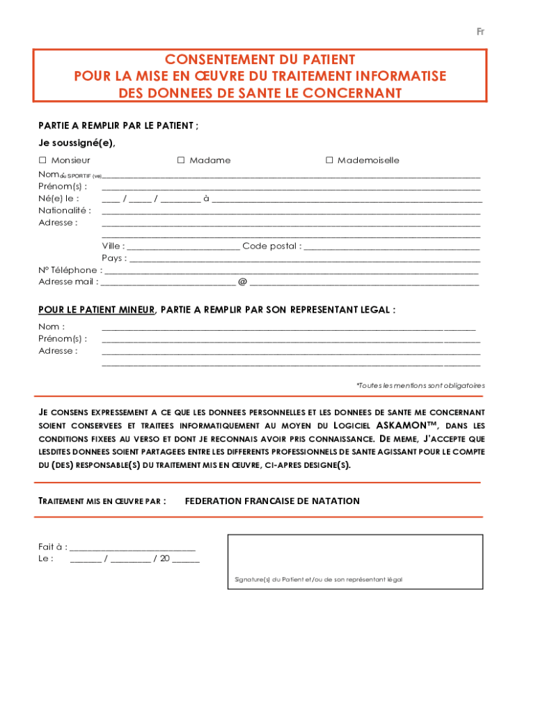 Remplissable En Ligne consentement du patient pour la mise en uvre du ...