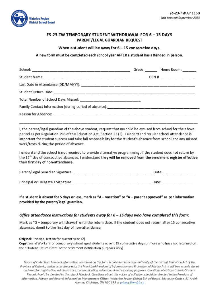 Fillable Online Temporary Student Withdrawal Fax Email Print - pdfFiller
