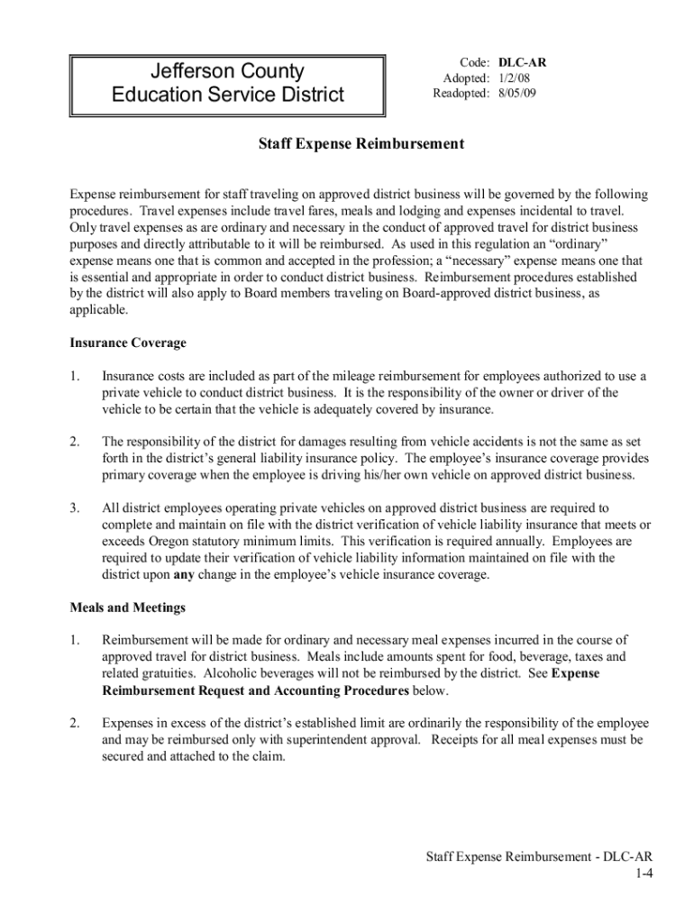 Fillable Online jcesd k12 or DLC-AR - Staff Expense Reimbursement. Jefferson ESD Administrative ...