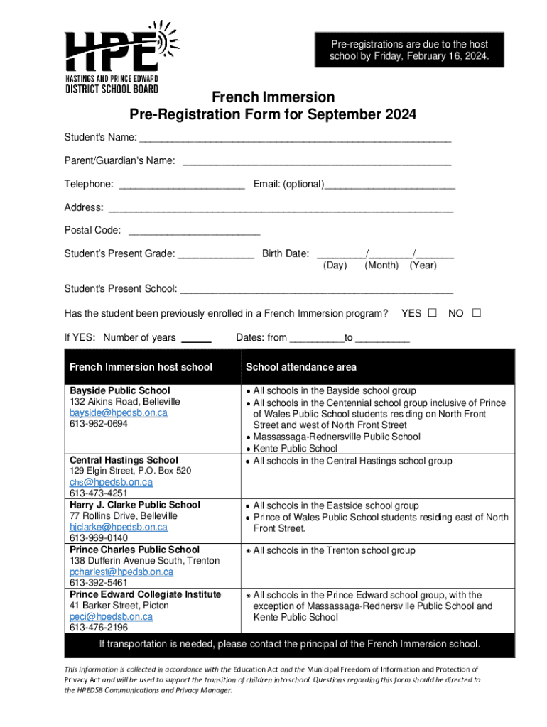 Fillable Online French Immersion Kindergarten Registration Fax Email Print - pdfFiller