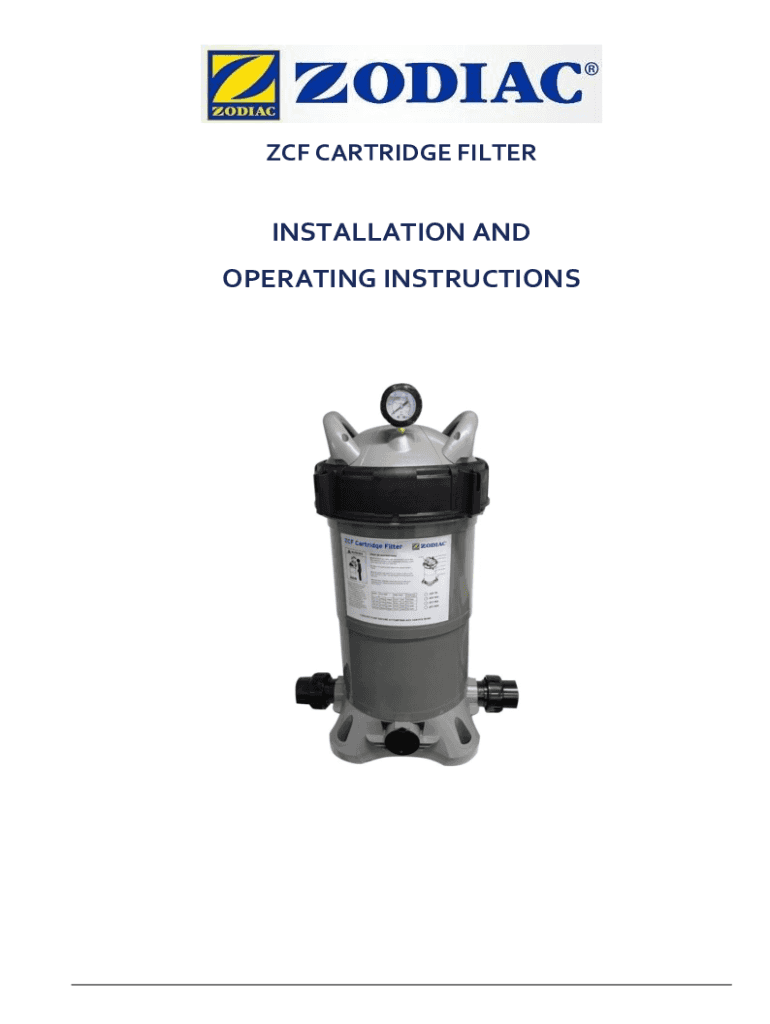 Fillable Online zcf cartridge filter - installation and operating ...