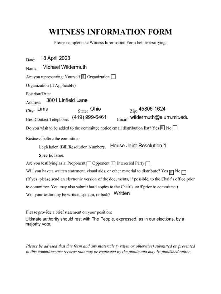 Fillable Online Witness Information and Safety Fax Email Print - pdfFiller