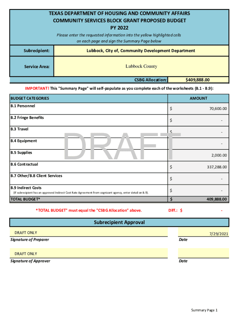 Fillable Online Community Services Block Grant Program Texas State ... Fax Email Print - pdfFiller