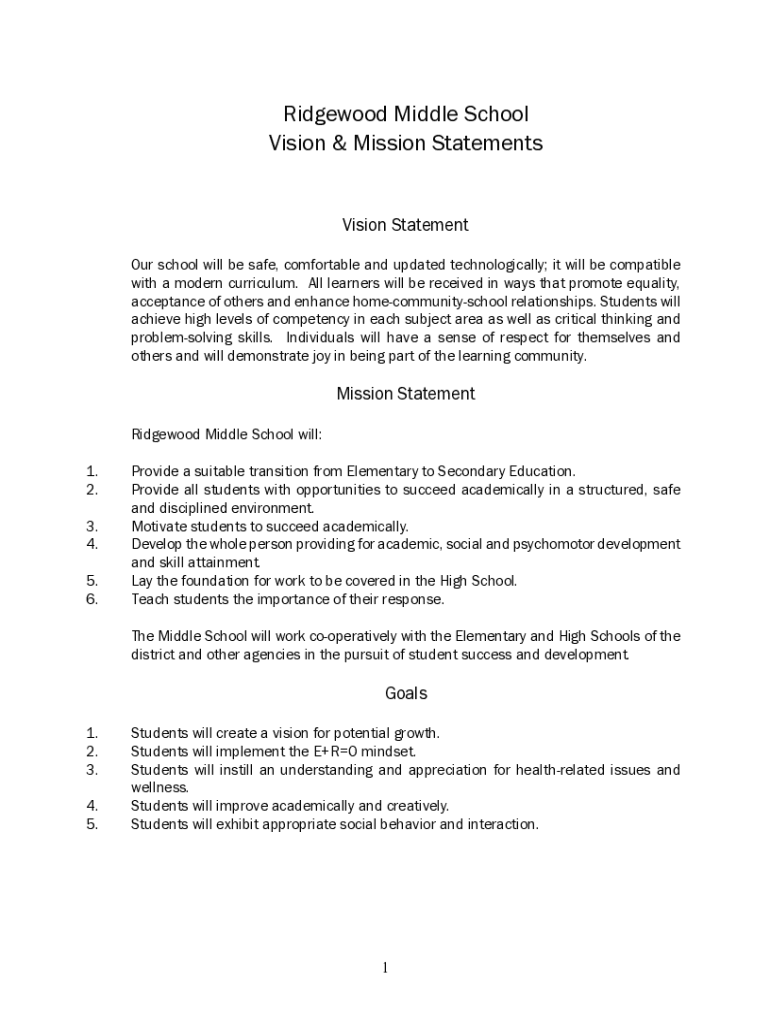Fillable Online Mission & Vision Statement - George Washington Middle ...