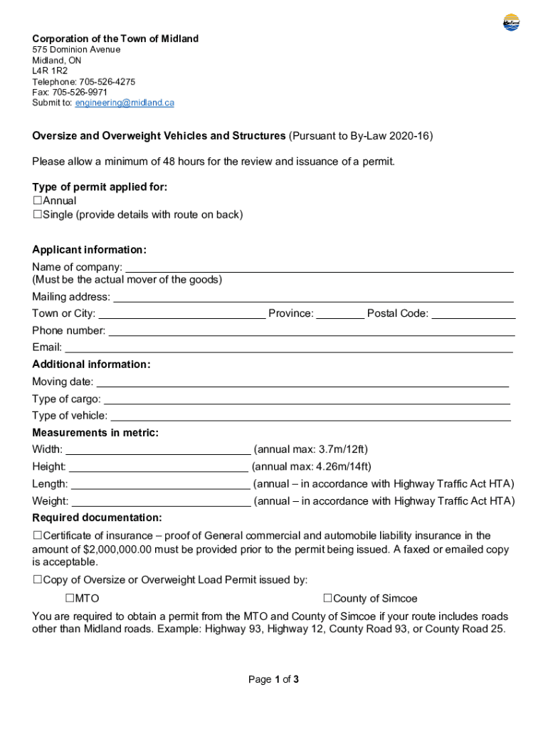 Fillable Online Oversize and Overweight Vehicle and Structure Permit ...
