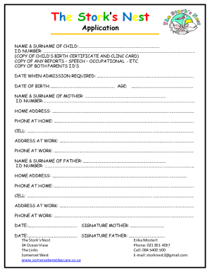 Fillable Online The Stork's Nest Application Form Fax Email Print ...