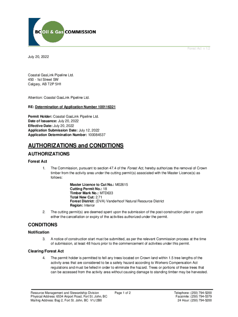 Fillable Online Coastal GasLinkBC Energy Regulator (BCER) Fax Email ...