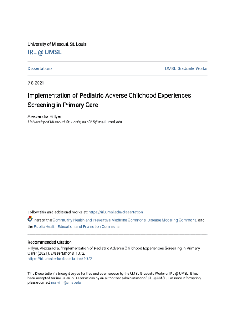 Fillable Online Implementation of Pediatric Adverse Childhood Experiences Screening in Primary ...