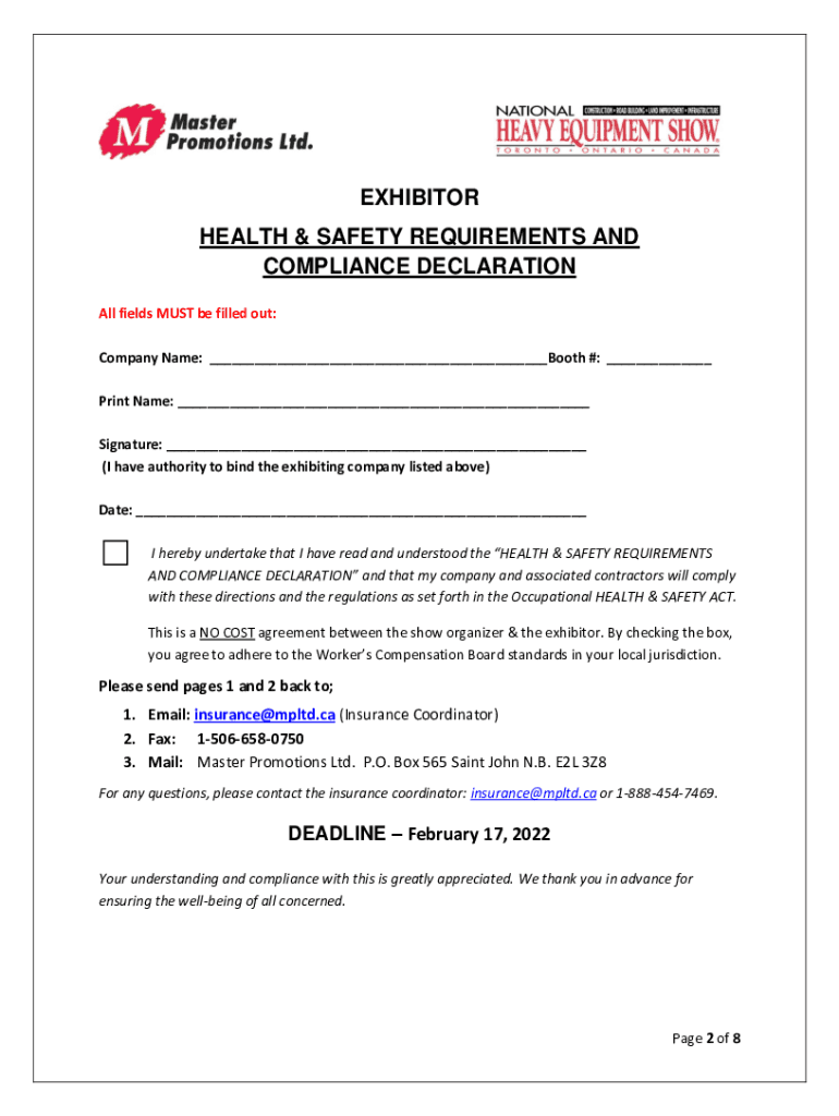 Fillable Online HEALTH & SAFETY DECLARATION FORM RETURN Fax Email Print - pdfFiller