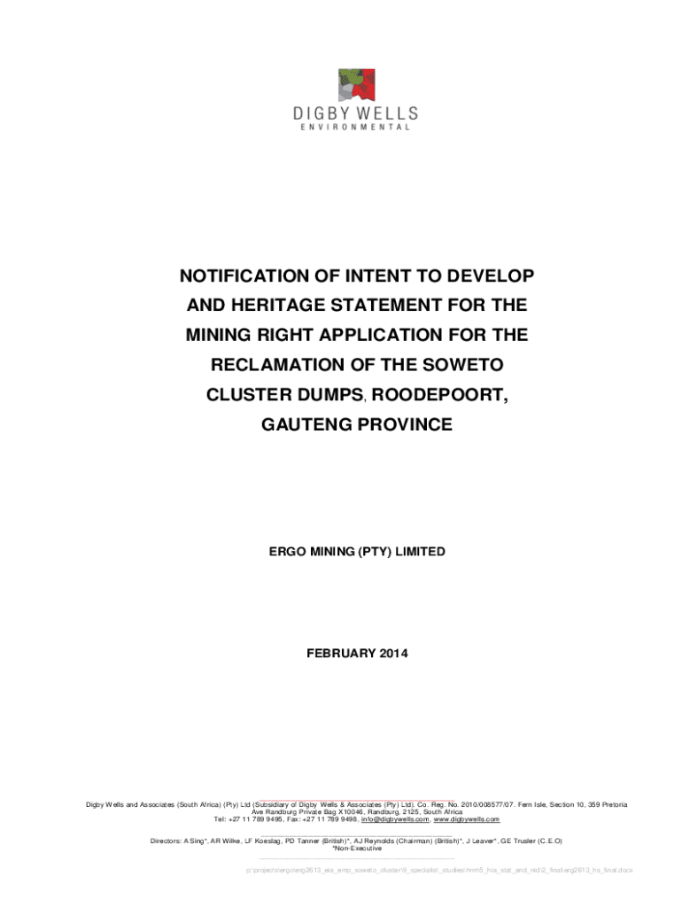 Fillable Online Notification of Intent to Develop and Heritage ...