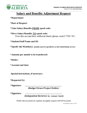 Fillable Online Salary and Benefits Adjustment Request Form July 2017 ...