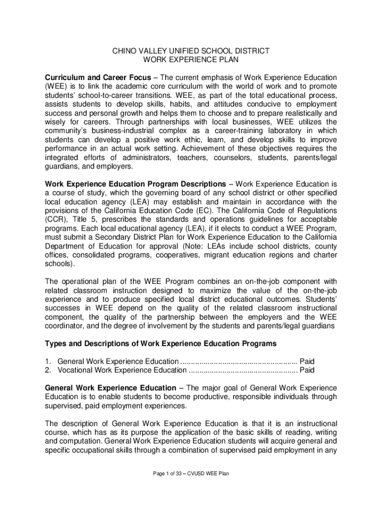 Fillable Online Work Experience Education Program (Distance Learning ... Fax Email Print - pdfFiller