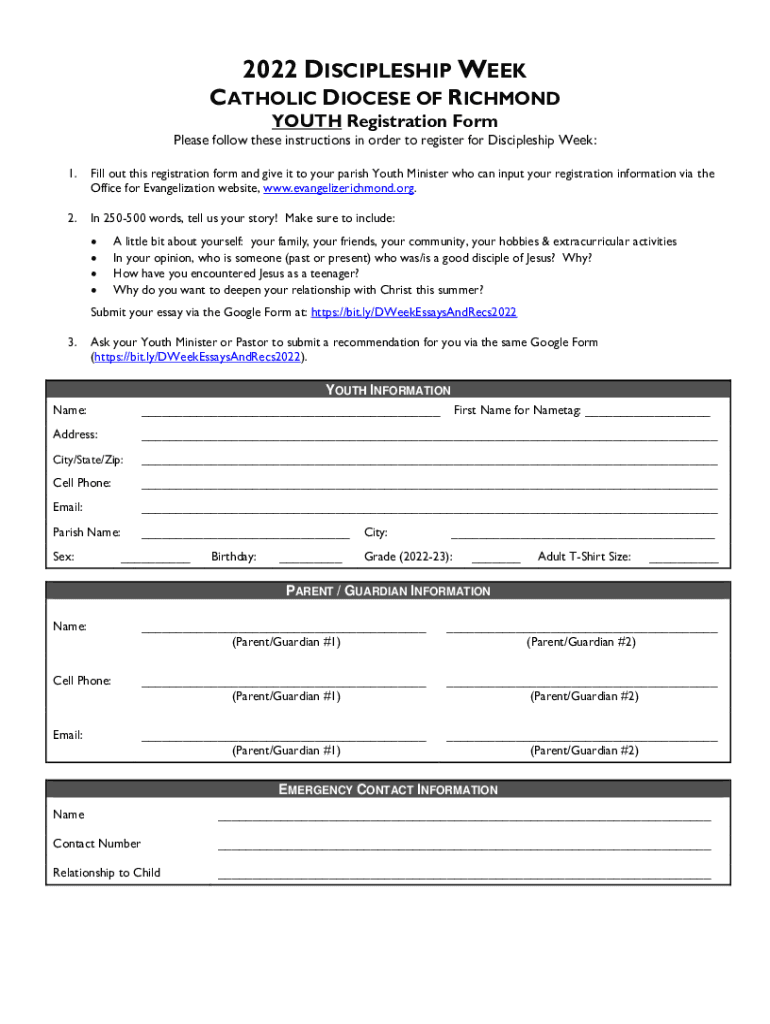 Fillable Online Discipleship Week - Catholic Diocese of Richmond Fax Email Print - pdfFiller