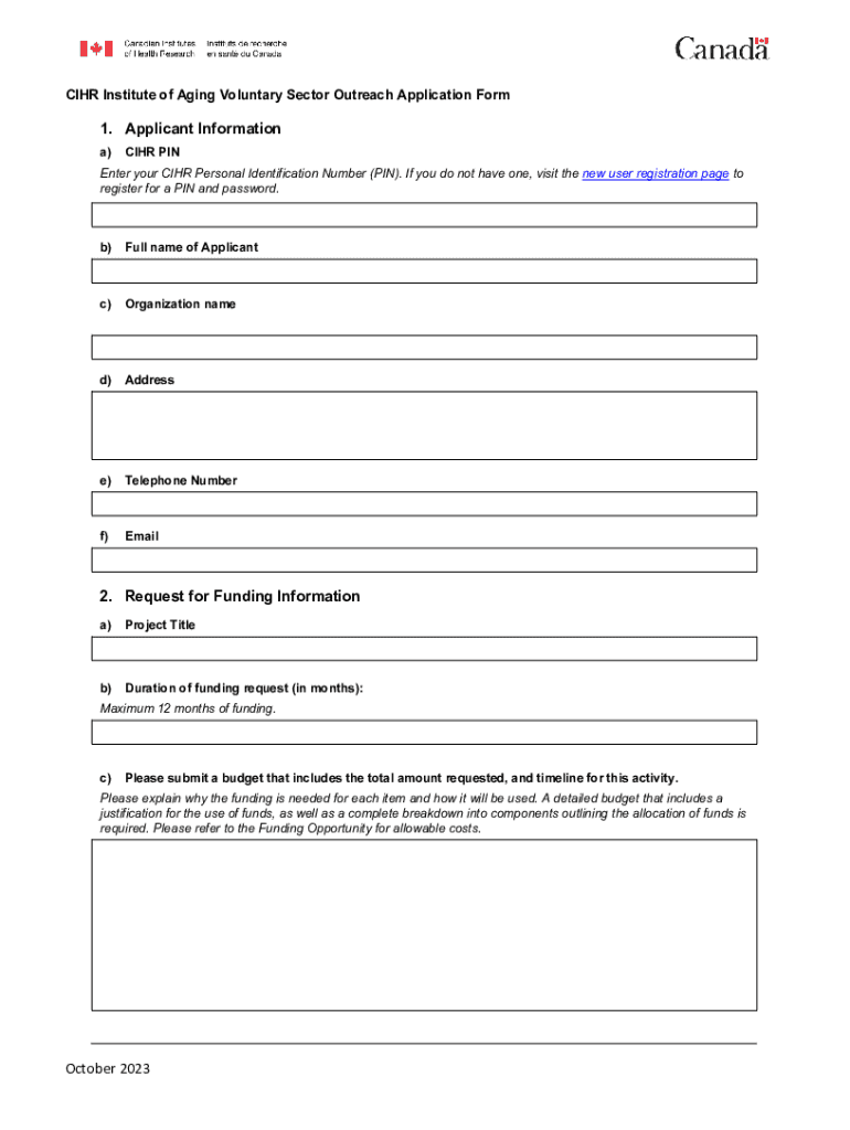 Fillable Online 2022-23 CIHR Institute of Aging Voluntary Sector Knowledge Mobilization Support ...