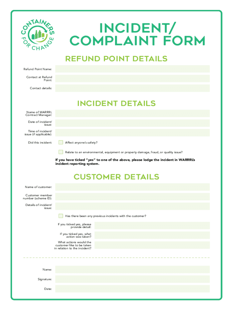 Fillable Online INCIDENT/ COMPLAINT FORM Fax Email Print - pdfFiller