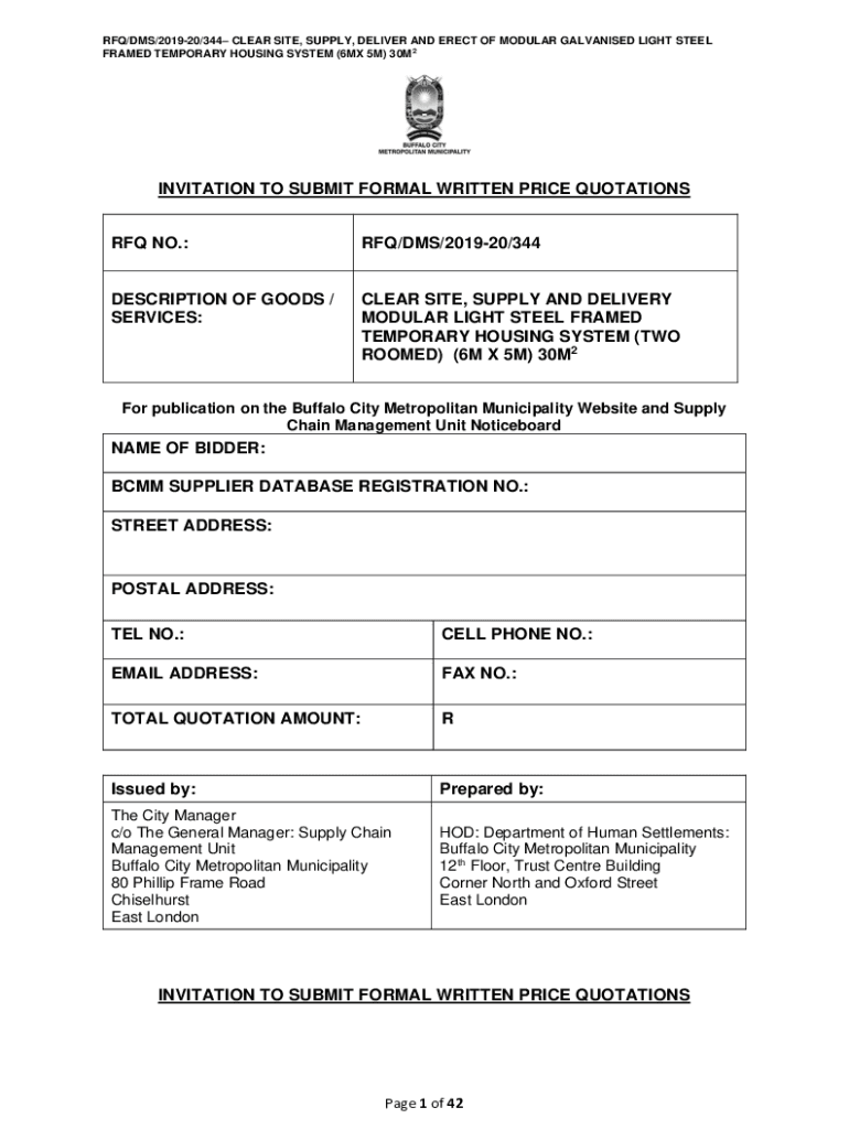 Fillable Online RFQ/DMS/2019-20/344 CLEAR SITE, SUPPLY, DELIVER AND ERECT OF MODULAR GALVANISED ...
