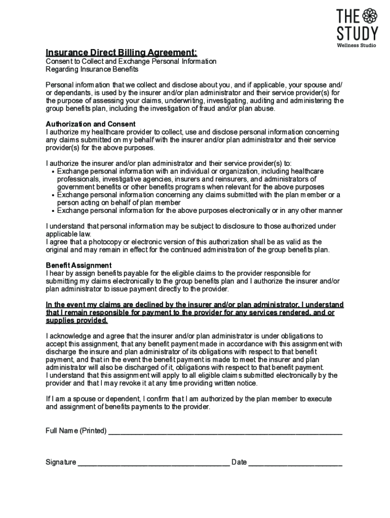 Fillable Online Direct Billing Insurance Form Fax Email Print - pdfFiller