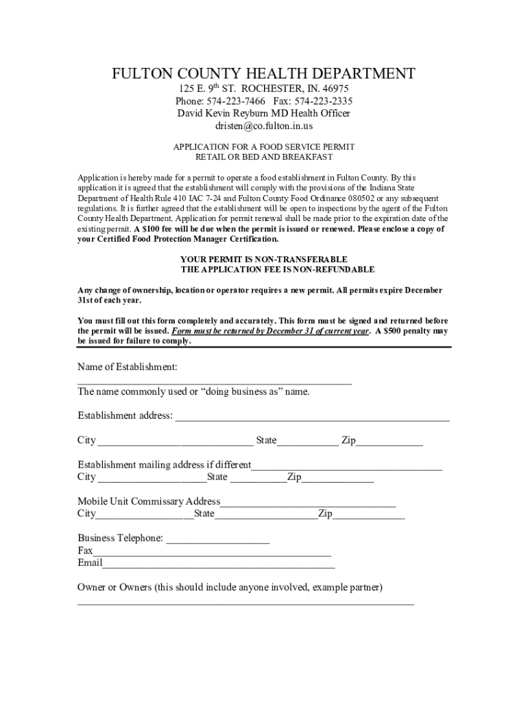 Fillable Online Fulton County Health Department 125 E. 9th Street Rochester ... Fax Email Print ...