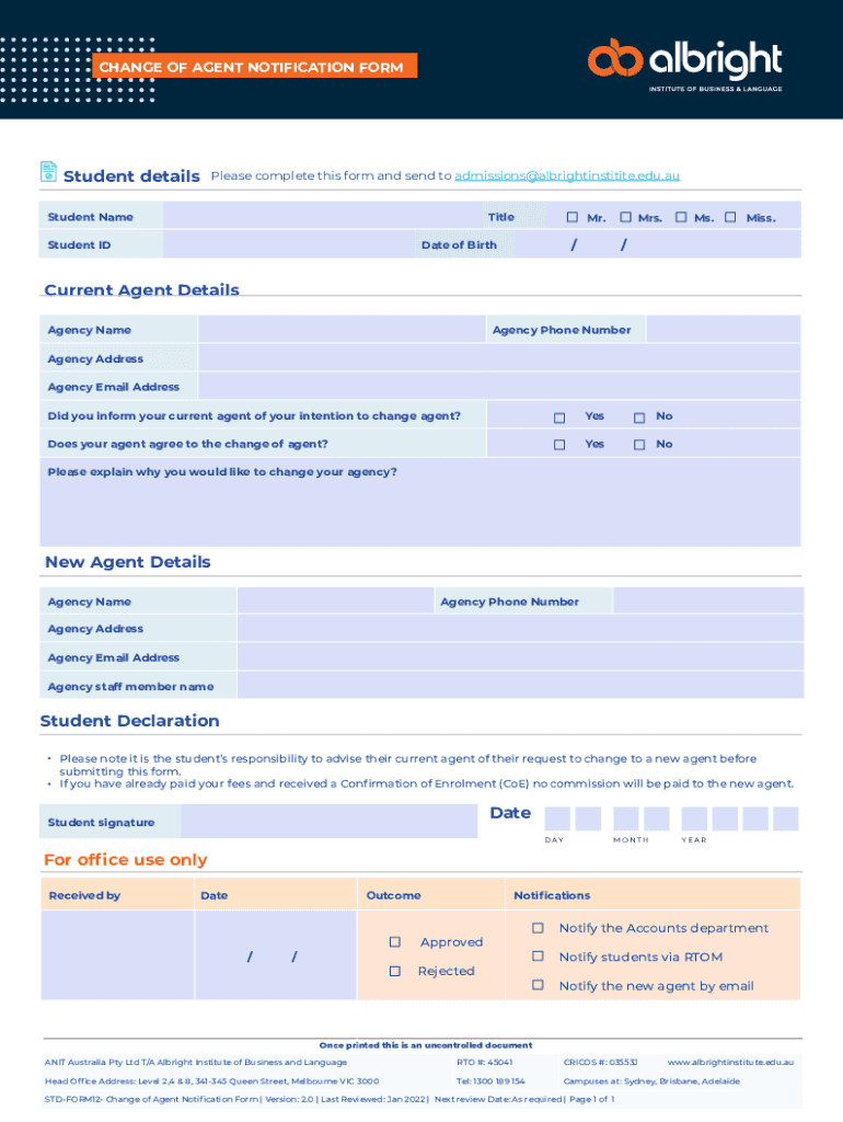 Fillable Online Change of Agent Notification Form Fax Email Print ...