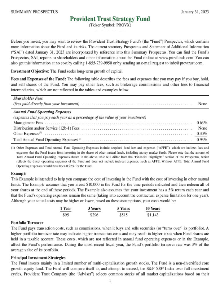 Fillable Online PROVX - Provident Trust Strategy FundFidelity ...