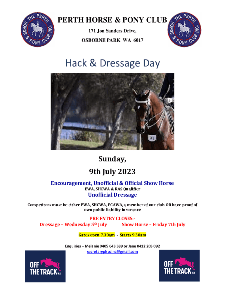 Fillable Online Perth Horse & Pony ClubShow Horse Western Australia Fax ...