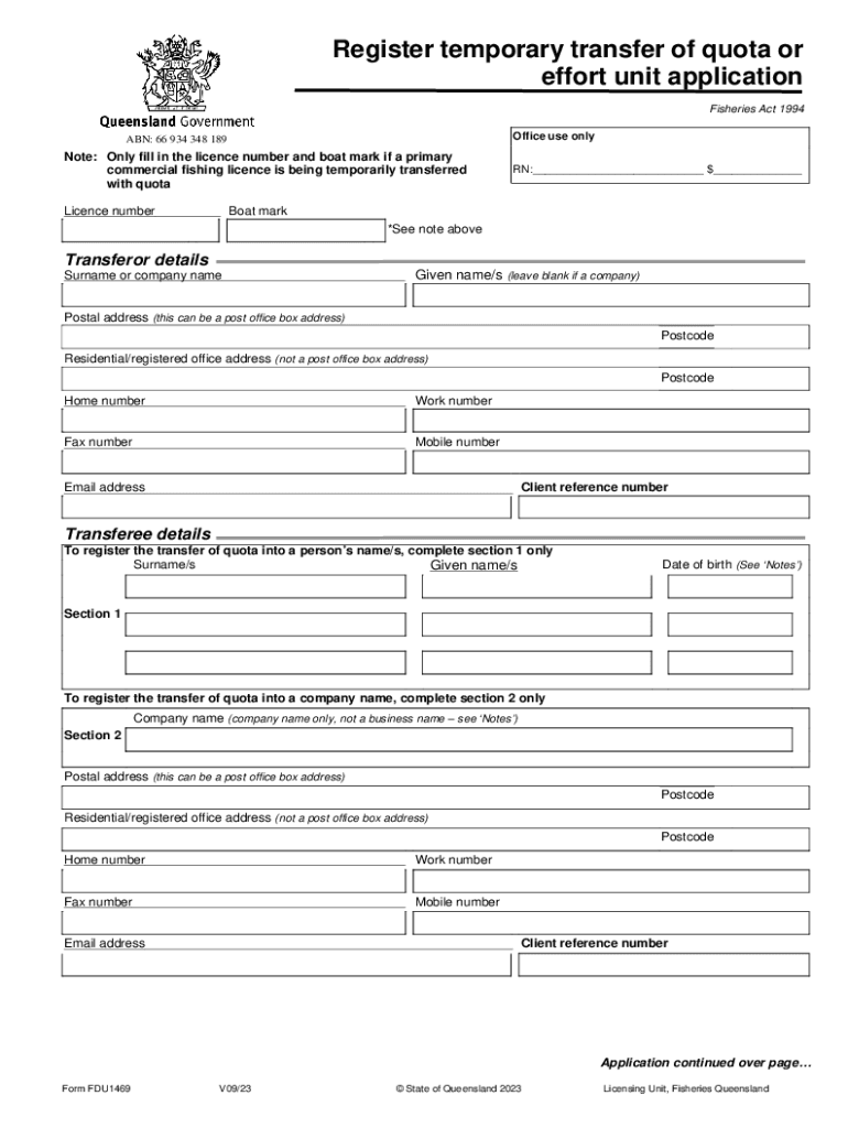 Fillable Online Register temporary transfer of quota or effort unit ...