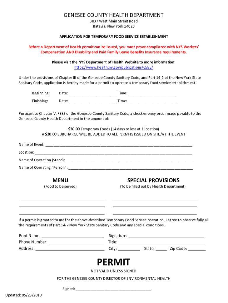 Fillable Online Genesee Health Department requires permit for public ...