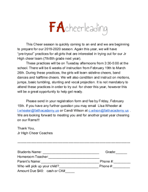Fillable Online 1 REYNOLDS HIGH SCHOOL CHEERLEADING PACKET ... Fax ...