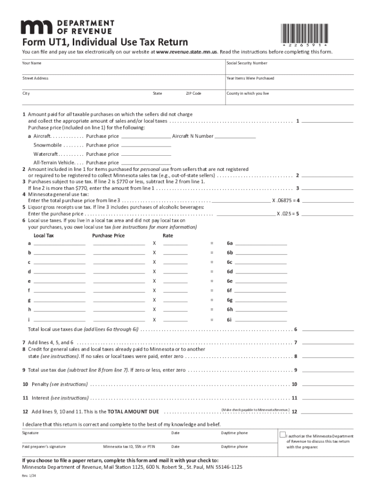Fillable Online UT1, Individual Use Tax - e-Form RS Login Fax Email ...