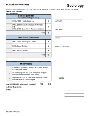 Fillable Online Sociology (BA) Curriculum Worksheet (20232024) Fax ...