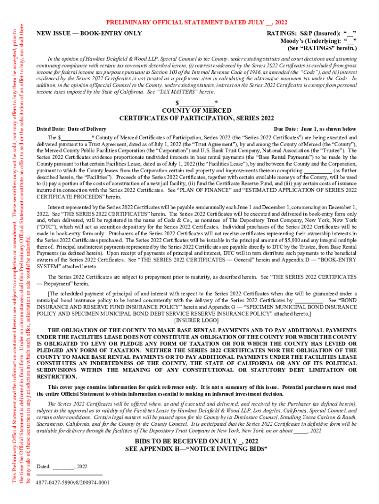 Fillable Online web2 co merced ca PRELIMINARY OFFICIAL STATEMENT DATED JULY... Fax Email Print ...