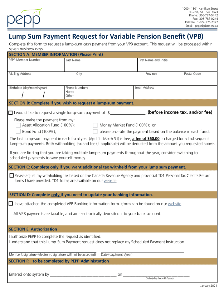 Fillable Online VPB Lump-sum Payment Request Form - PEPP Fax Email Print - pdfFiller