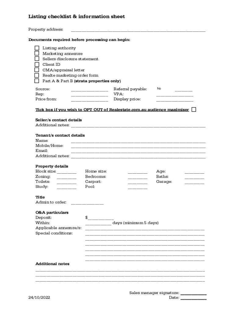 Fillable Online Acting for Sellers Checklist Fax Email Print - pdfFiller