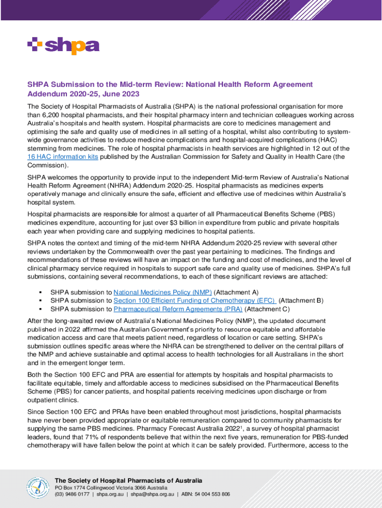 Fillable Online shpa org Mid-term Review of the National Health Reform ...