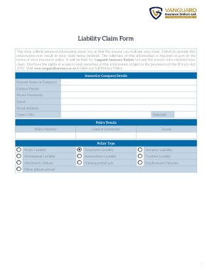 Fillable Online Liability Claim Form - Vanguard Insurance Fax Email ...